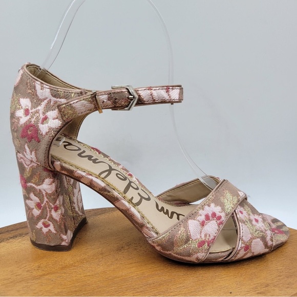 Sam Edelman | Shoes | Chunky Heel Floral Brocade Sandals Heels | Poshmark